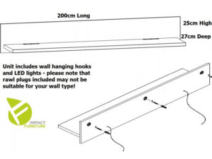 Modern Long Oak Shelf Wall Floating Panel LED Light 200cm