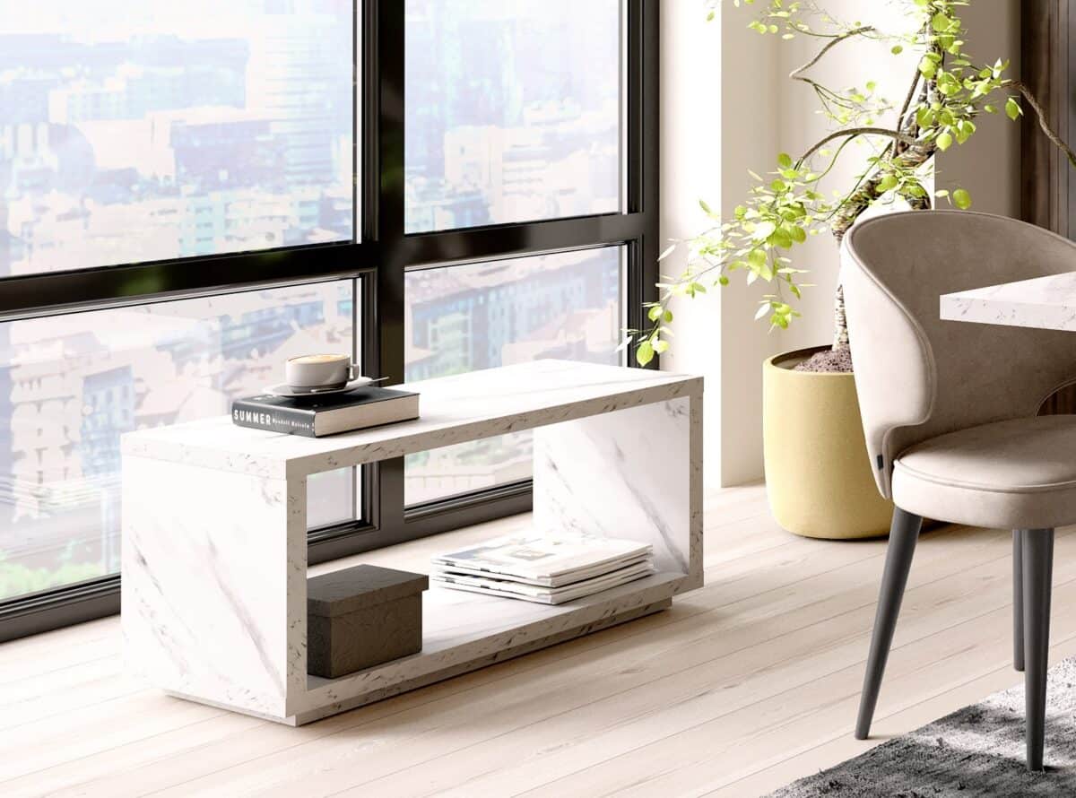 White Marble Effect Coffee Table Modern Rectangular Cari Table 4973
